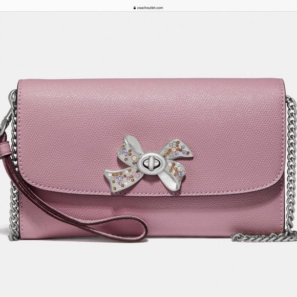 Coach | Bags | Coach Pink Crystal Bow Turnlock Chain Shoulder Crossbody ...
